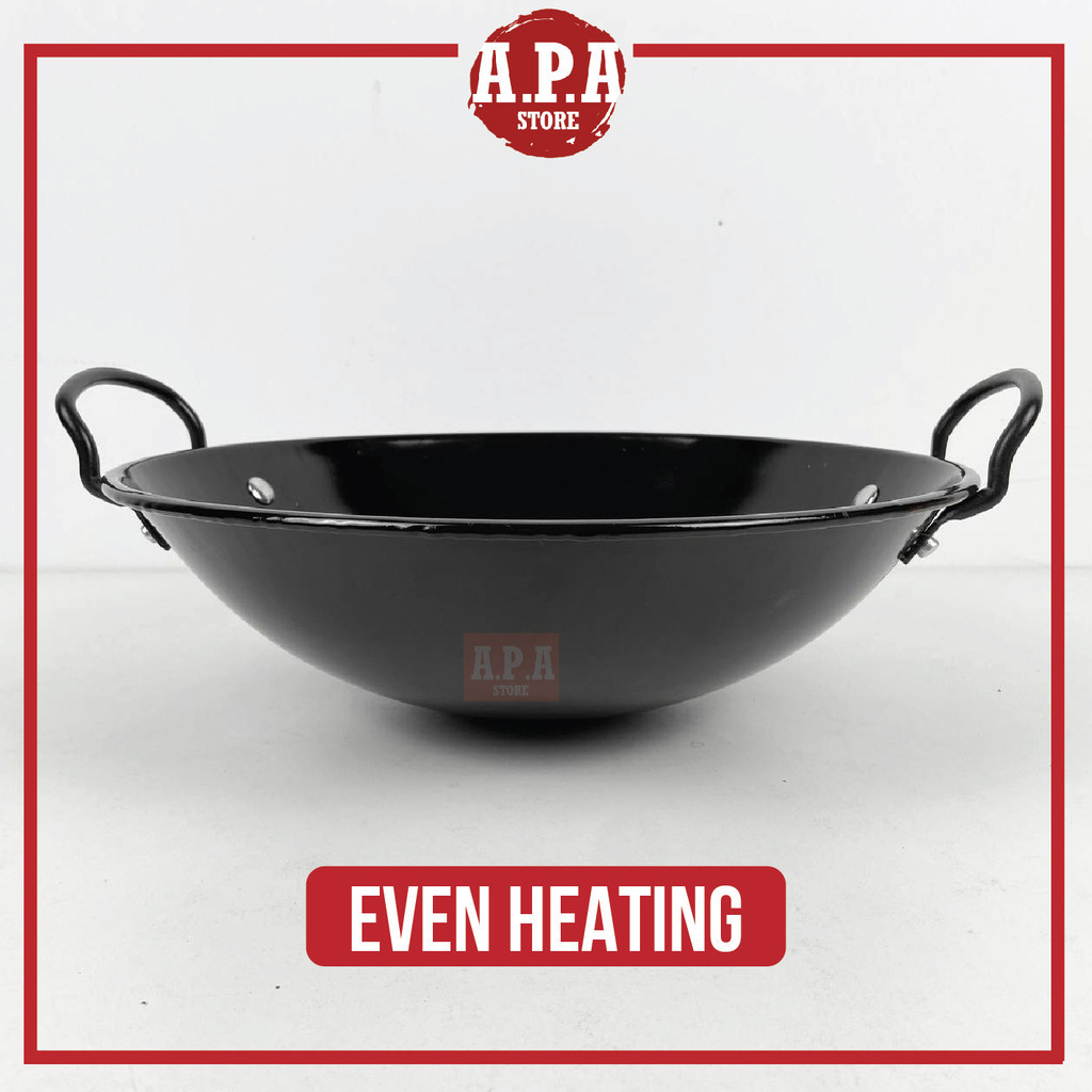 APA CZ Enamel Wok Kuali Hitam Tidak Melekat Non Stick Iron Wok Black ...