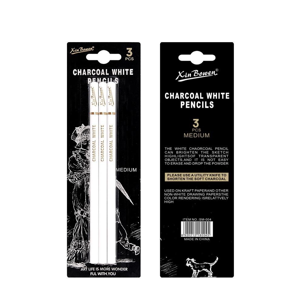 3 Pieces Professional White Charcoal Pencils Set Sketch Highlight White ...
