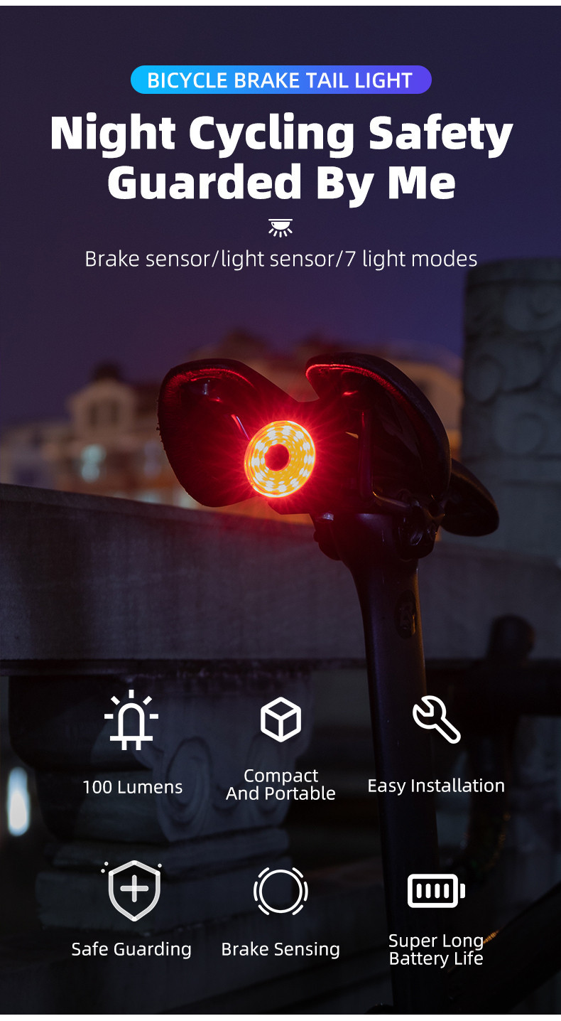 ROCKBROS Bicycle Light Smart Light Brake Sensor Waterproof USB ...