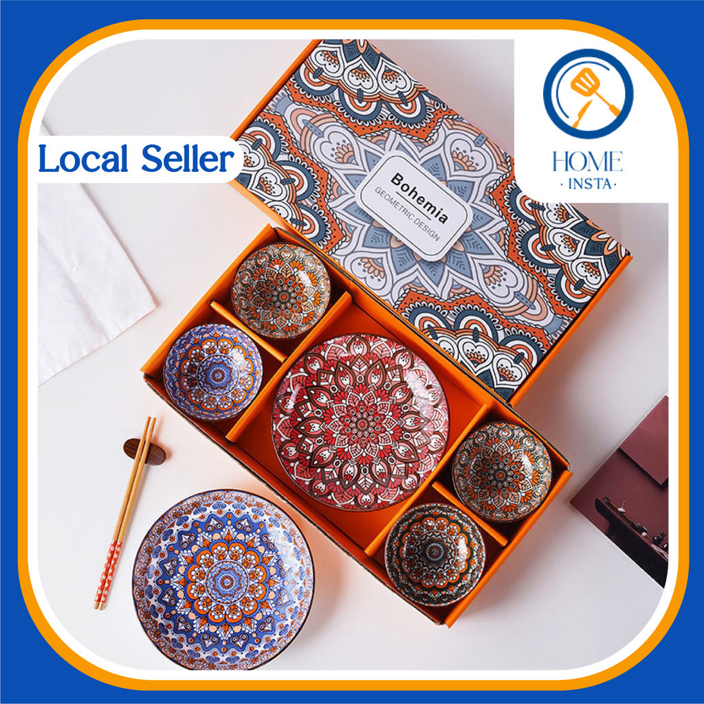 Bohemian Style Rice Bowl Porcelain Bowl Mangkuk Ceramik Soup Bowl ...