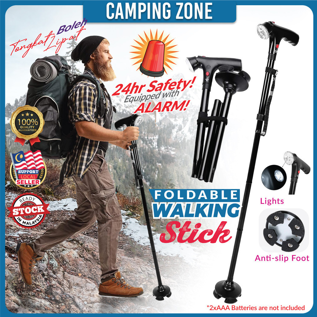 Magic Cane Foldable Walking Stick with SOS Alarm 24hr Safety LED Light ...