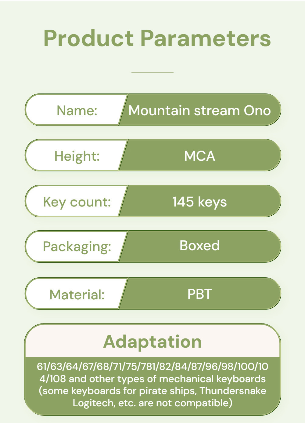 Mountain Stream Ono Keycaps MCA Profile 145keys Cute Green Mechanical ...