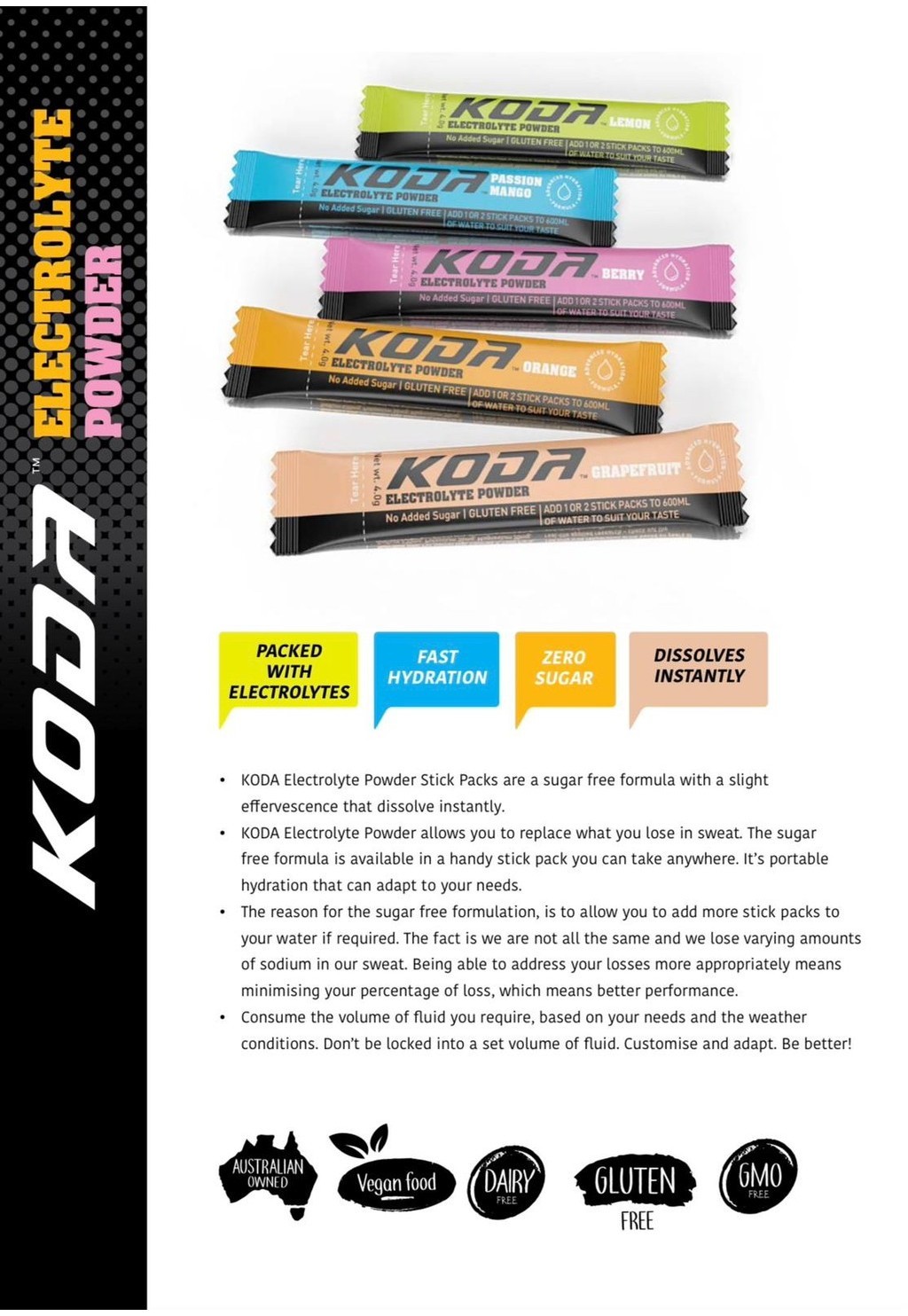 Koda Nutrition Electrolyte Powder (1 Serving) - Anti Cramp, Hydration ...