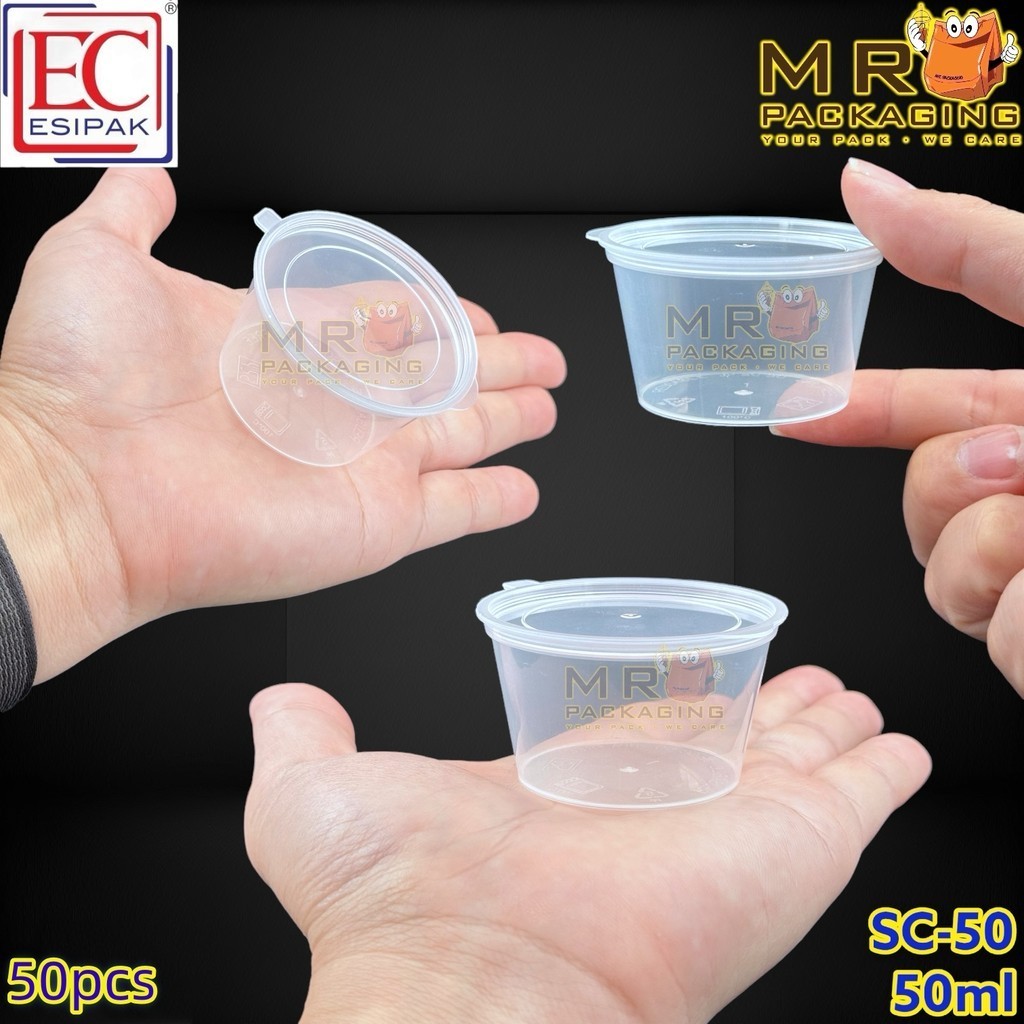 2oz 50ml Round Disposable Plastic Food Container Hinged Lid ( 50pcs± ...