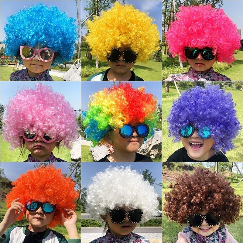 Novelty Afro Hair Wig Clown Curly Afro Circus Fancy Dress Hair Wigs Disco Costume Halloween ...