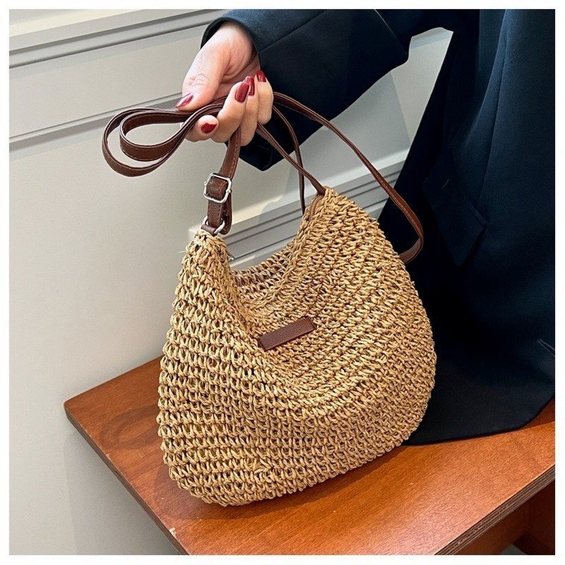 Summer Straw Crossbody Bag Ladies Beach Holiday Woven Totes Casual Bag ...