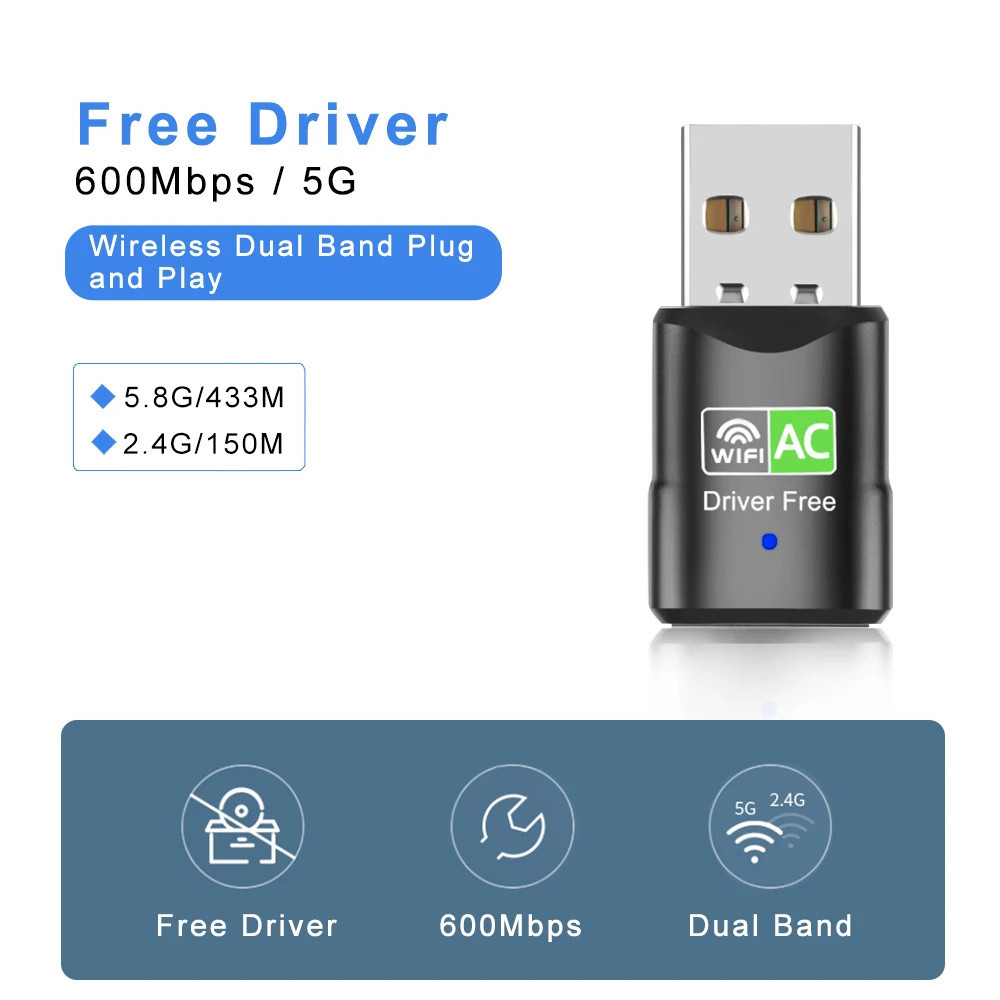 600Mbps USB WiFi Adapter Dual Band 2.4G 5Ghz 802.11AC Wireless Network ...