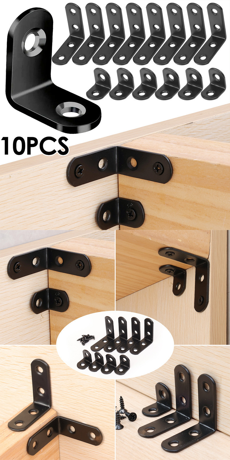10 Sets L Shaped Bracket Corner Brace Sets - 90 Degree Right Angle ...