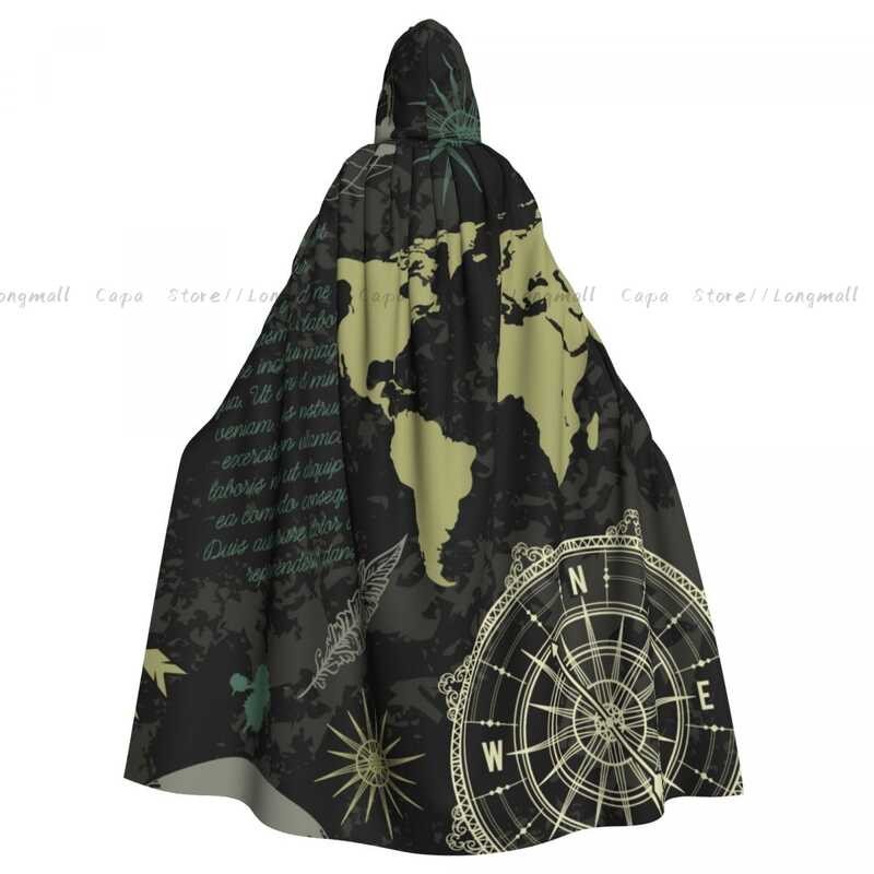 Vintage Compass World Map And Wind Rose Hooded Cloak Coat Halloween ...