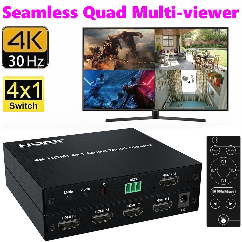 4K 4x1 HDMI Quad Multi-viewer 2 4 Screen Segmentation Multiple Screen ...
