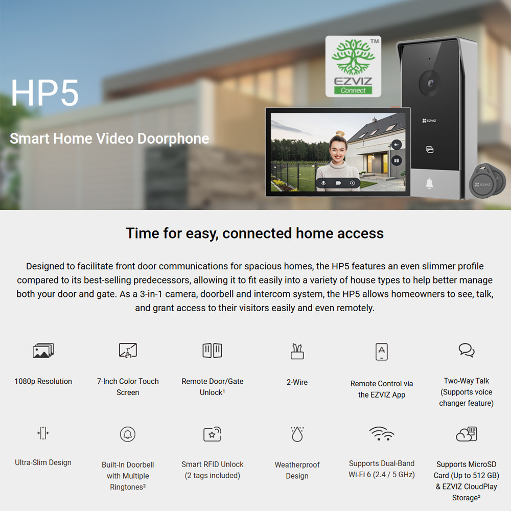 EZVIZ HP5 2MP Full HD 1080P Smart Video Doorphone Dual Band Two Way ...