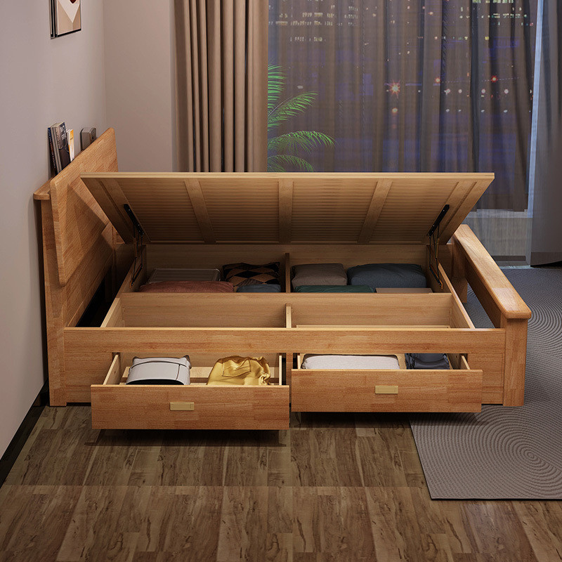 LALA Residential solid wood bed 1.35 meters storage bed, air pressure ...