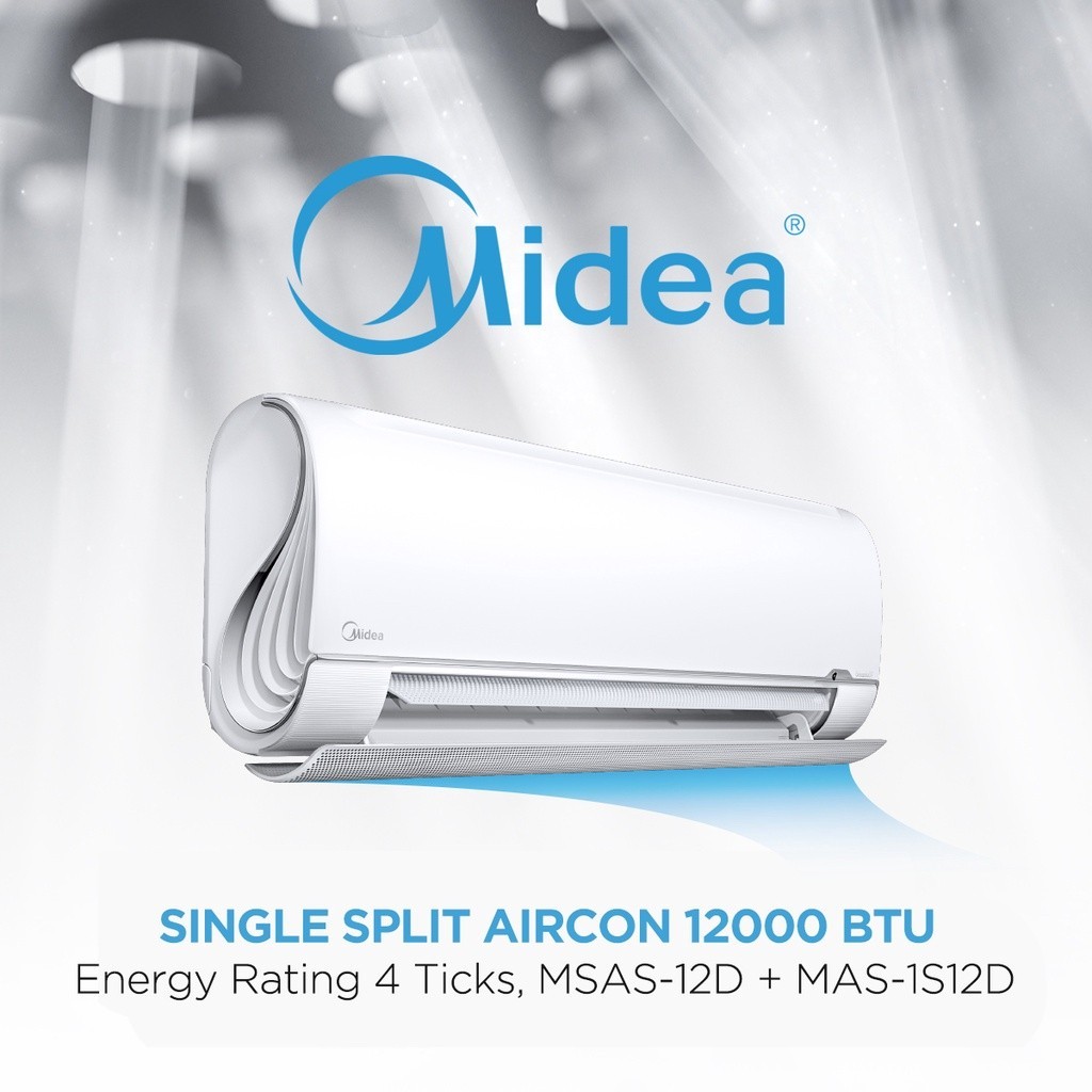 [System 1] Midea MSAS-12D + MAS-1S12D Single Split Aircon 12000 BTU, 4 Ticks [Installation Fee ...