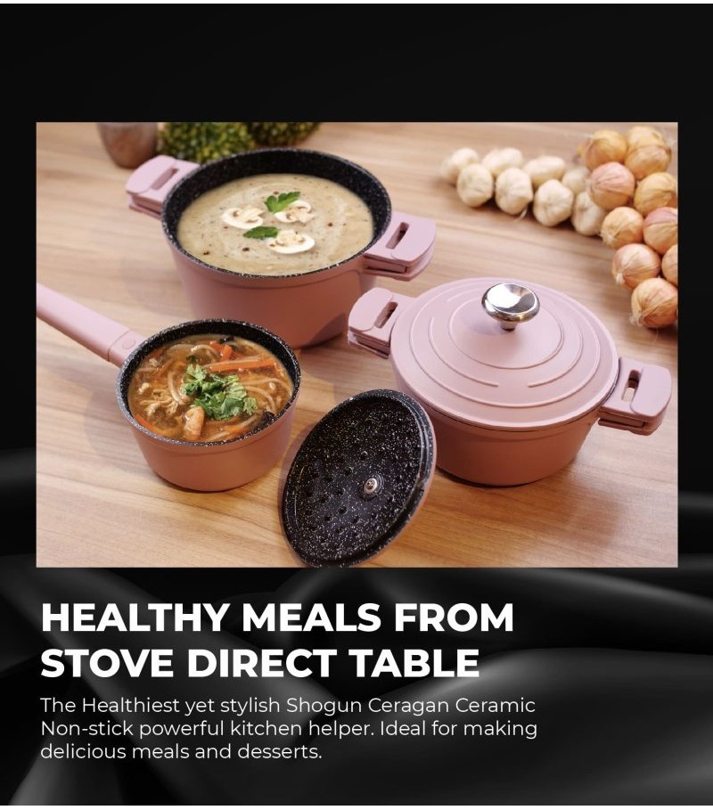 La gourmet Shogun 16/20/24/28cm Ceragan Ceramic Non-stick Casserole Pot ...