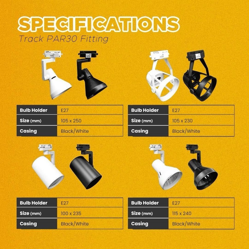 PAR30 TRACK LIGHT FITTING E27 BULB HOLDER REPLACEABLE BULB CEILING ...