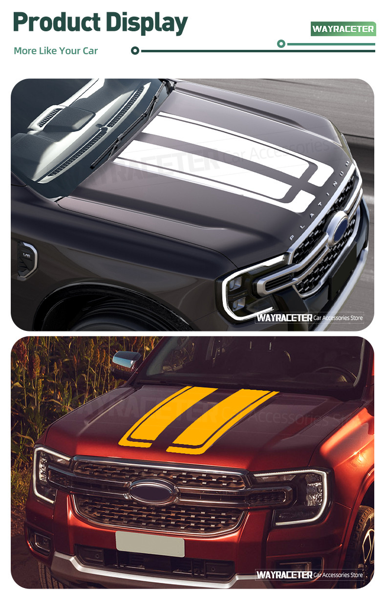 Car Bonnet Stripes Hood Sticker Engine Cover Carbon Fiber Vinyl ...
