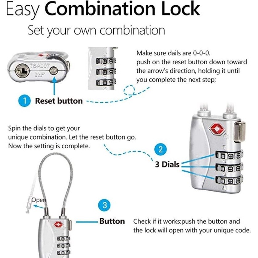 TSA Luggage Lock 3 Digit Combination Cable Padlock Letter Box Mailbox ...