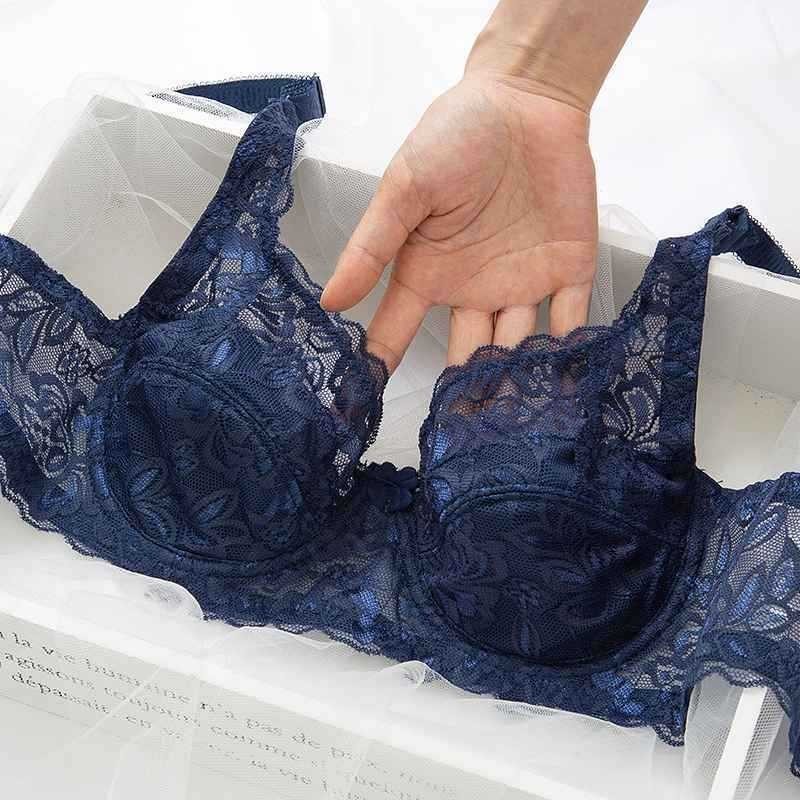 ECMLN Sexy Thin Lace Full Cup Mesh Bra for Women Sponge-free Exquisite ...