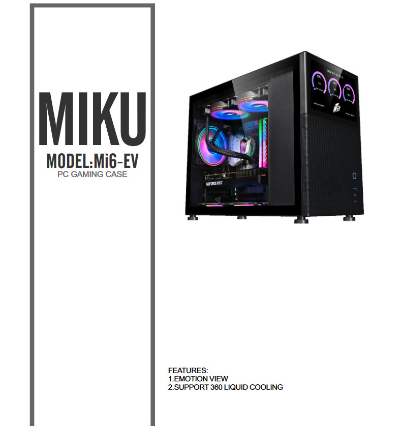 1st Player MIKU MI6 EV LCD Screen Dancing Bar Gaming MATX Chassis ARGB Casing (MI6-EV) BLACK ...