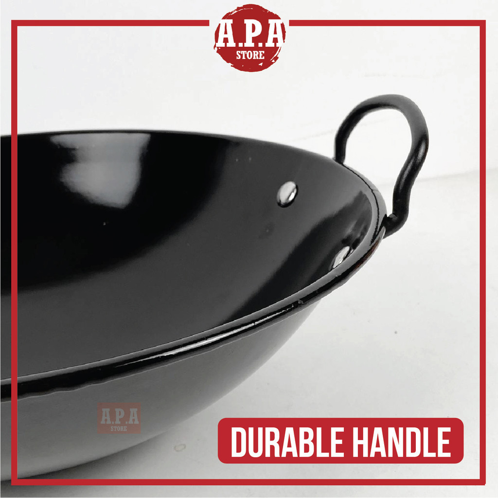 APA CZ Enamel Wok Kuali Hitam Tidak Melekat Non Stick Iron Wok Black ...