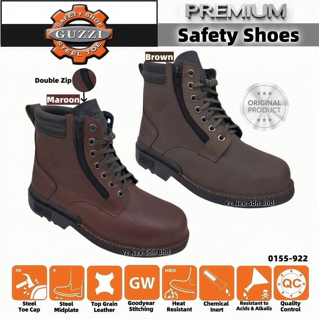 Guzzi Heavy Duty Steel Toe Steel Midplate Leather Safety Shoes Mid Cut ...