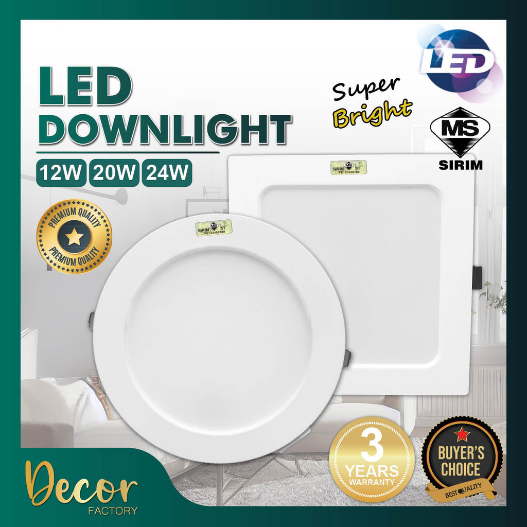 [Sirim] LED Downlight 12W 20W 24W Round Square Lampu Downlight Ultra ...