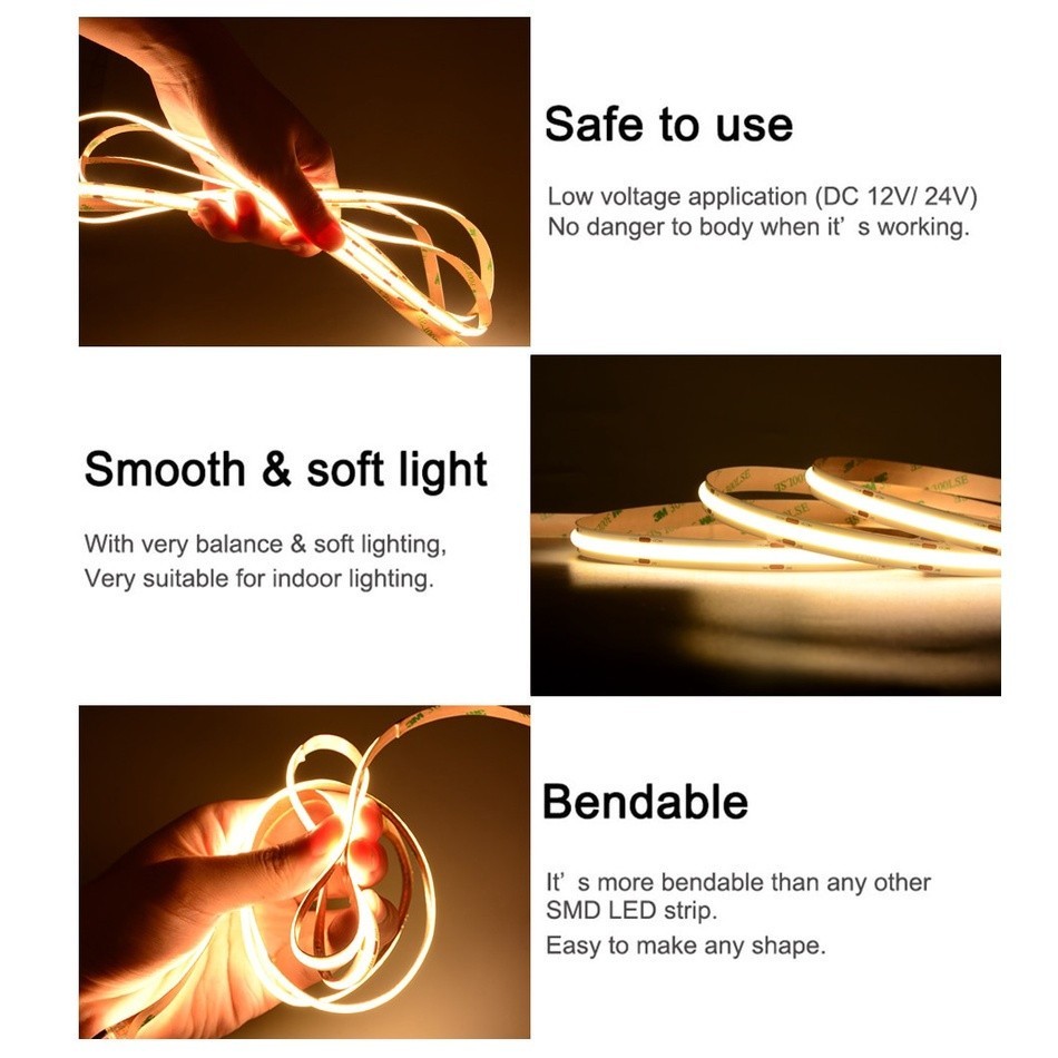 COB LED strip light 2835 5m roll home cove wardrobe light ambient light ...