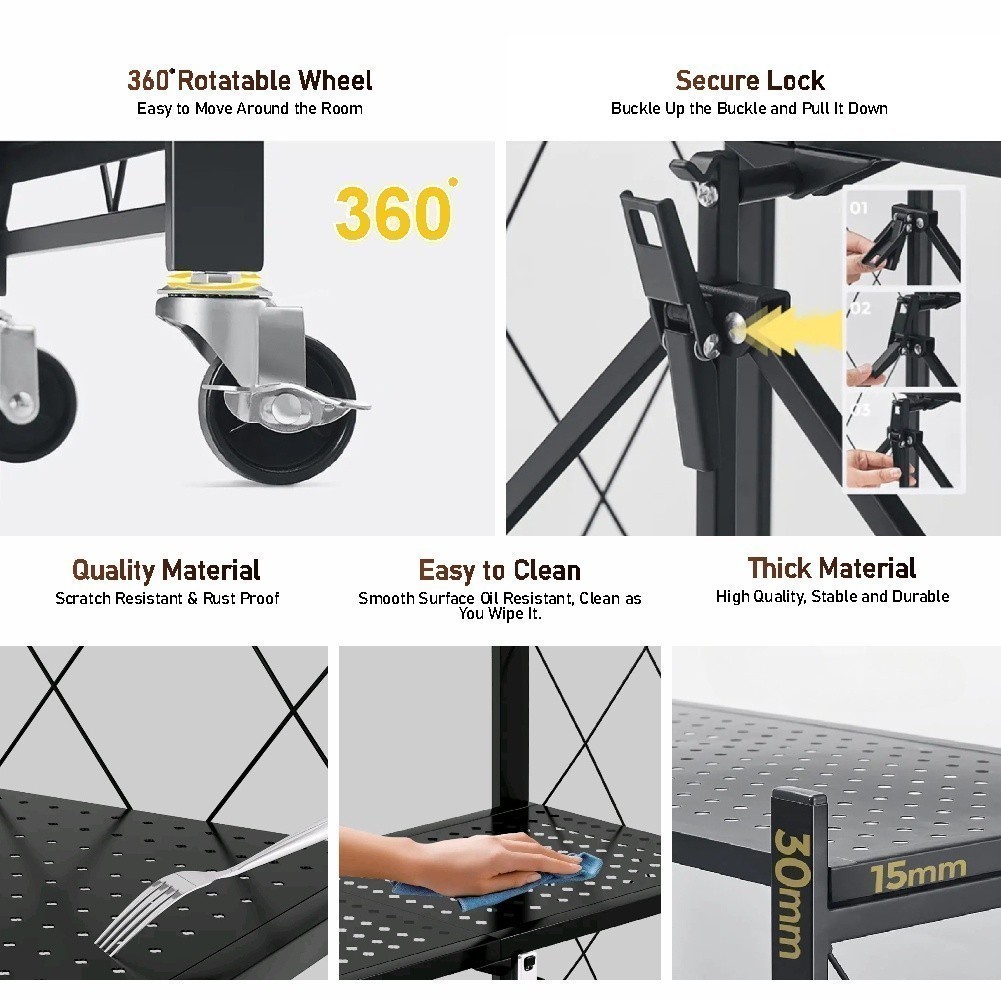 🇸🇬Koala Home🔥Folding Kitchen Storage Rack/Shelf Installation-Free with ...