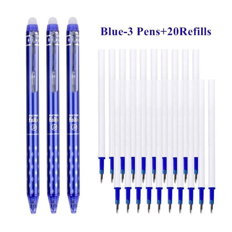 3Pen +20 Refil Set 0.5mm Black Blue Press Erasable Gel Pen Erasable ...