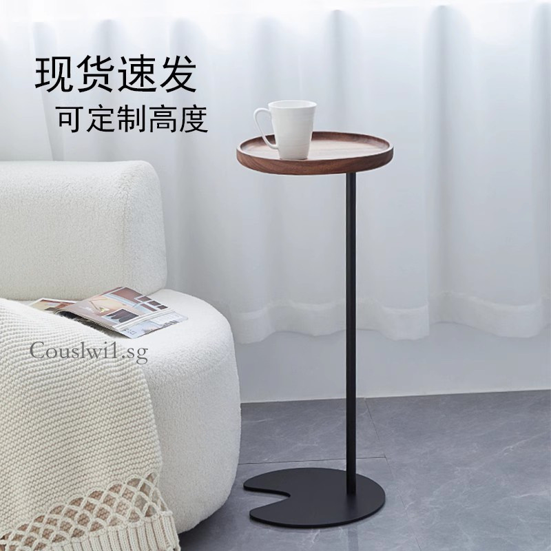Narrow Round Solid Wood Coffee Table With Storage Shelf Small Mini ...