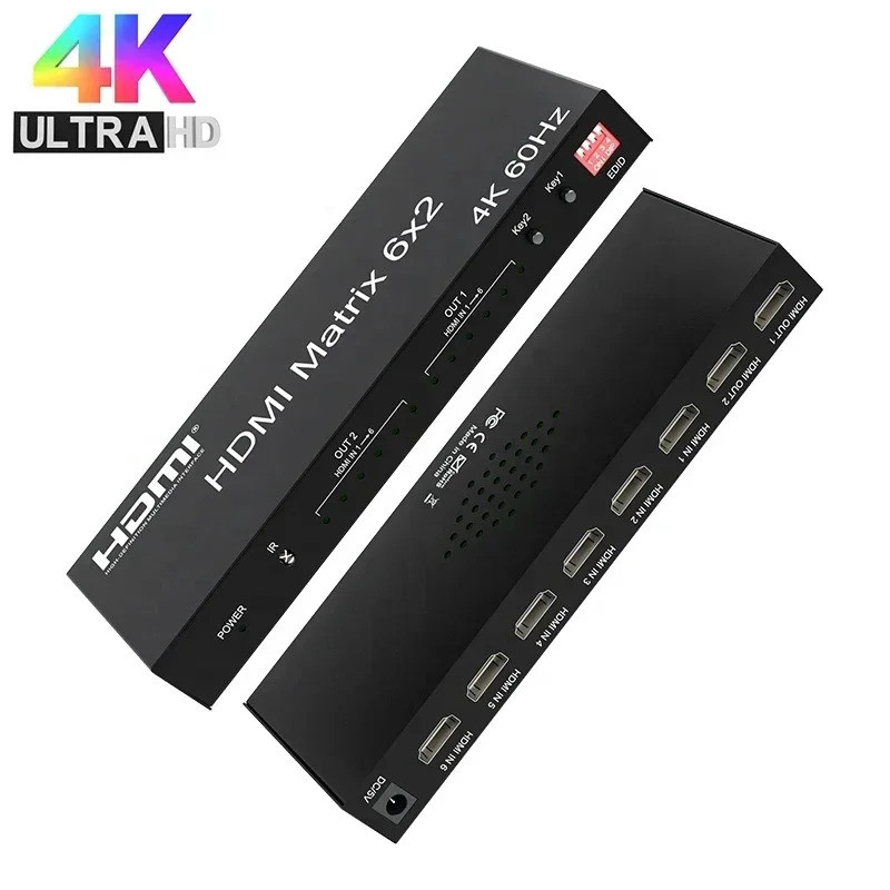 6x2 Matrix HDMI Switch 6 in 2 out 4K 60Hz HDMI 2.0 Matrix Switch Splitter with SPDIF R/L Audio ...