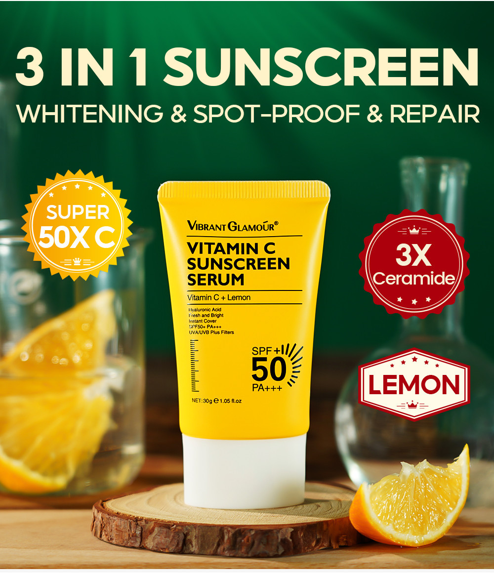 VIBRANT GLAMOUR VitaminC Sunscreen Cream Whitening Spot Proof Repair ...