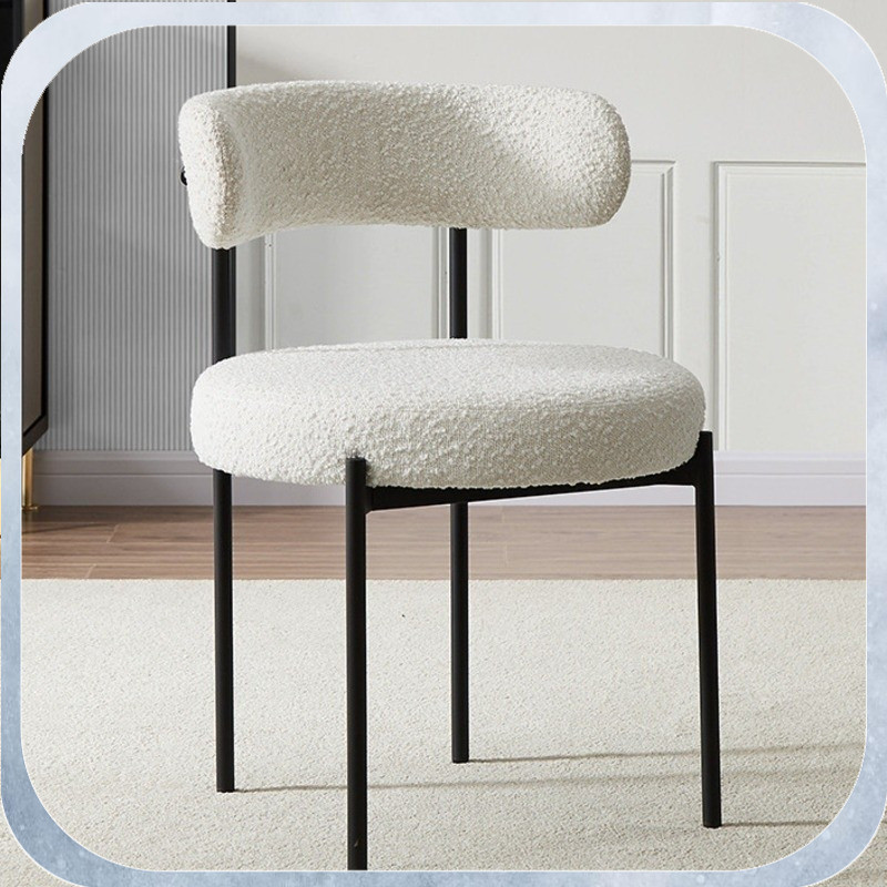 Dining Chair Light Luxury Stool Chair Lamb Wool Fabric Cream Nordic ...