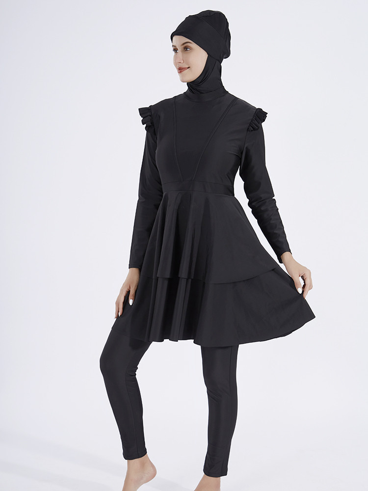 Black Muslim Swimwear Women Modest Patchwork Hijab Long Sleeves ...