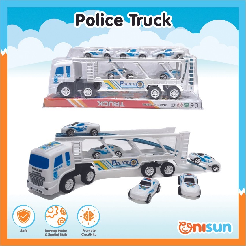 6 in 1 Police Double Decker Truck Trailer (Kakak Police Train Toy ...