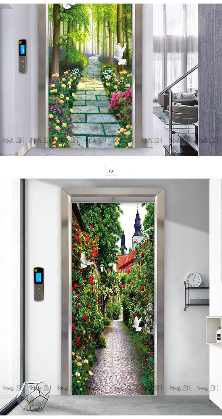 Forest Shade Small Road Large View Elevator Door Sticker Paper Self ...