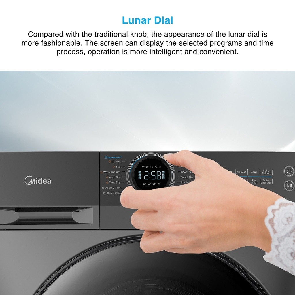 Midea MF200D85B Dark Grey Washer-Dryer Combo, 8.5kg, Water Efficiency 4 ...