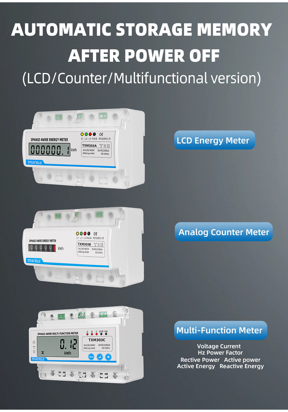 Digital Display Energy Meter 380V 100A LCD Counter 7P Electronic Watt ...