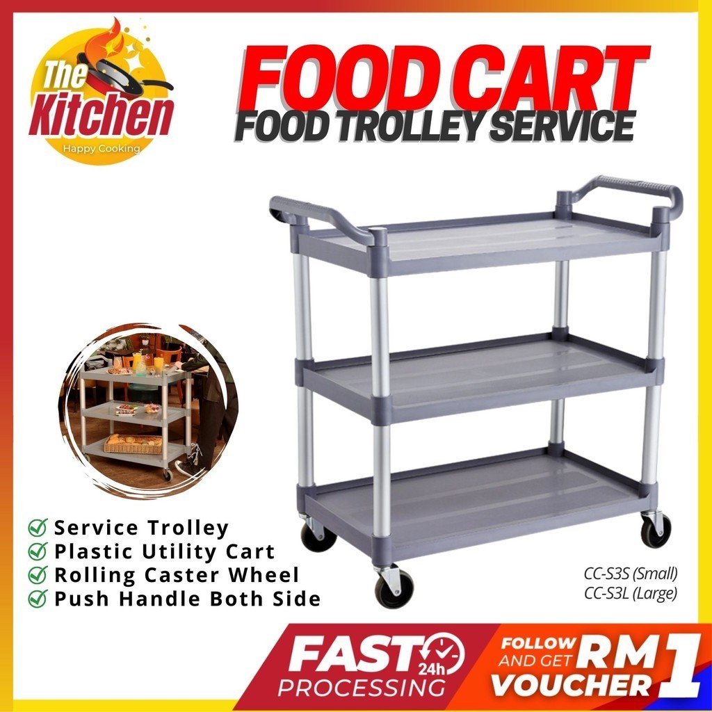 Food Trolley Multifunction 3 Tier Trolley Grey Plastic Food Service ...