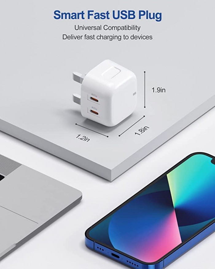 2Port USB C 40W Power Adapter PD 3.0 Fast Charging UK Plug Wall Charger ...