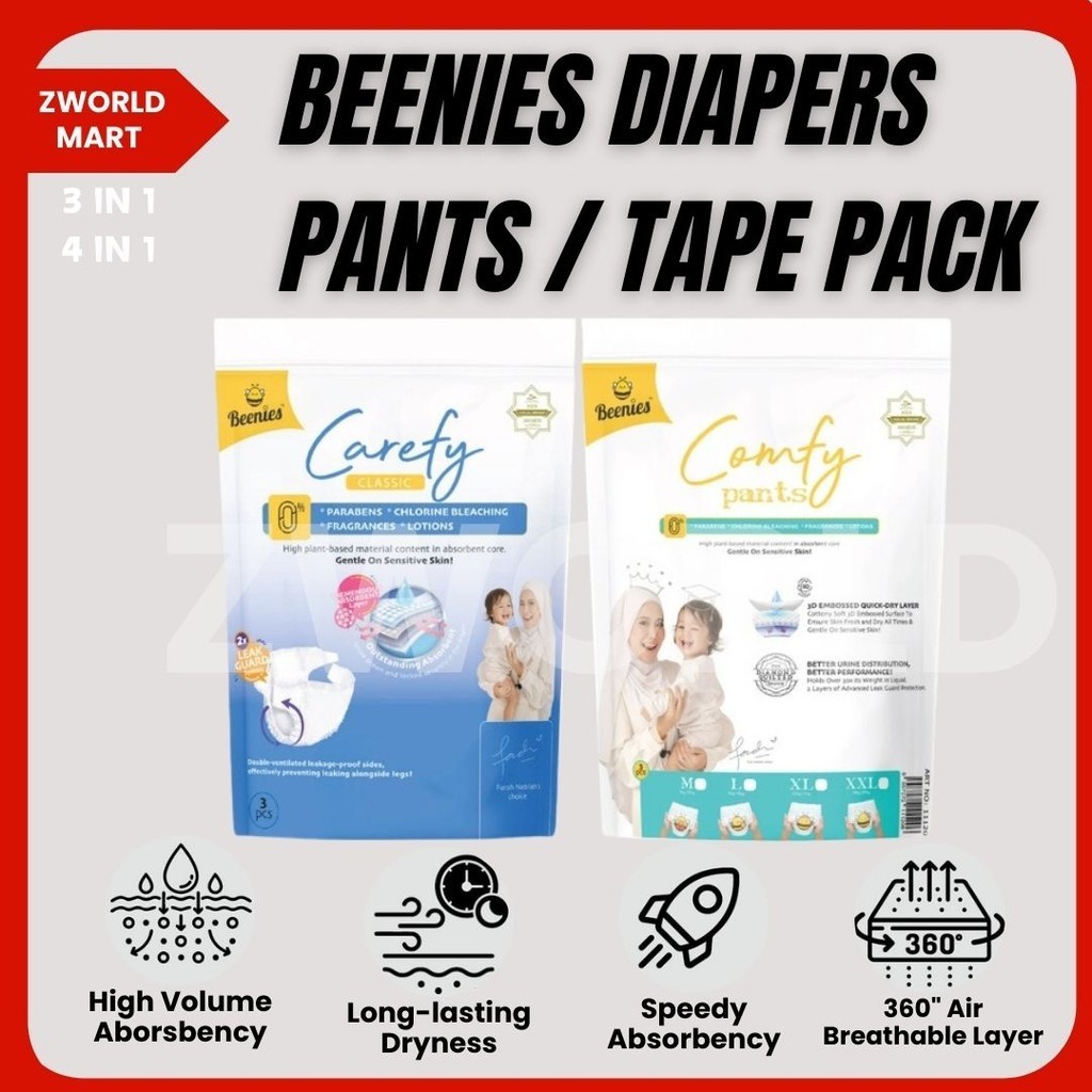 Beenies Comfy Pants / Carefy Tape Disposable Baby Diapers Trial Pack ...