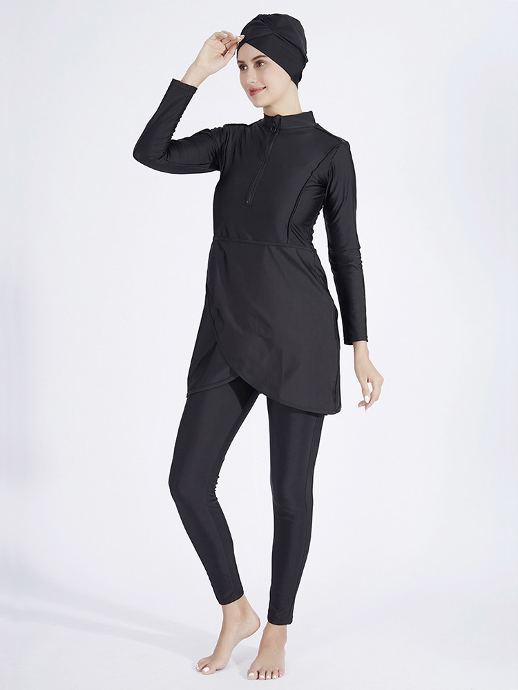 Black Muslim Swimwear Women Modest Patchwork Hijab Long Sleeves ...