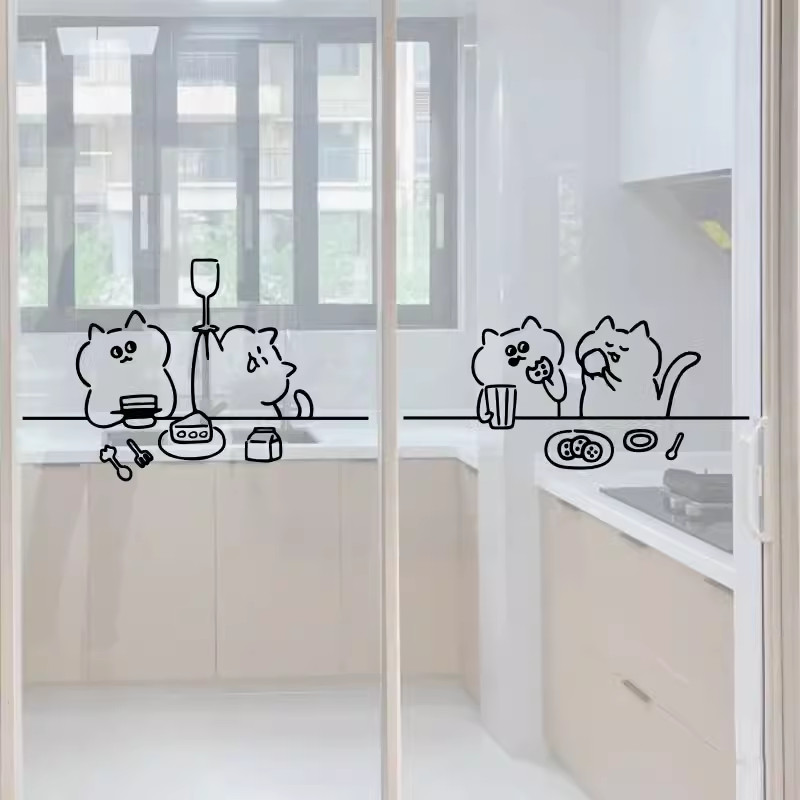 Dry Food Cat Cute Cat Cat Pattern Stickers Kitchen Glass Sliding Door ...