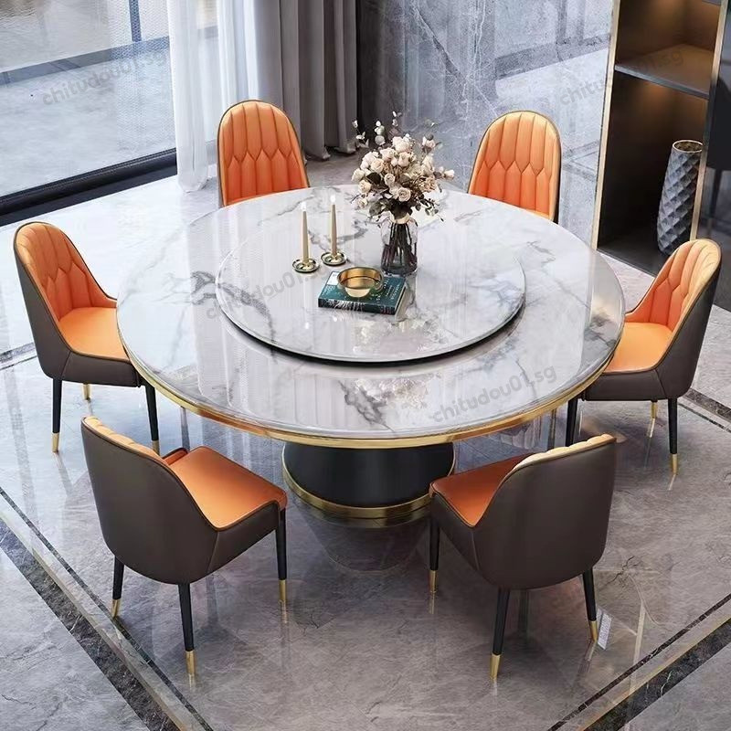 Round Dining Table Light Luxury Table Rock Board Dining Table Automatic ...