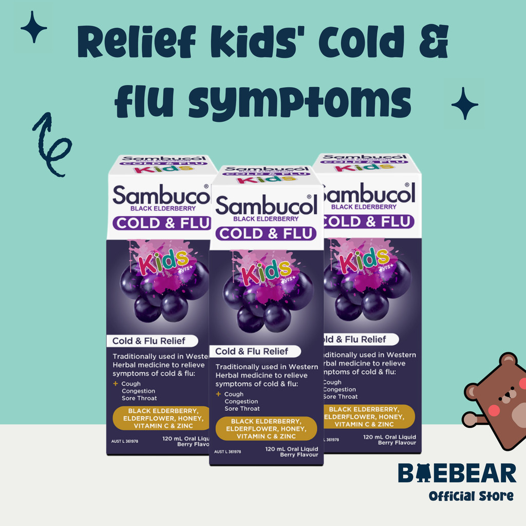 Sambucol Cold & Flu I Cough Relief Black Elderberry Kids/Adult Liquid ...