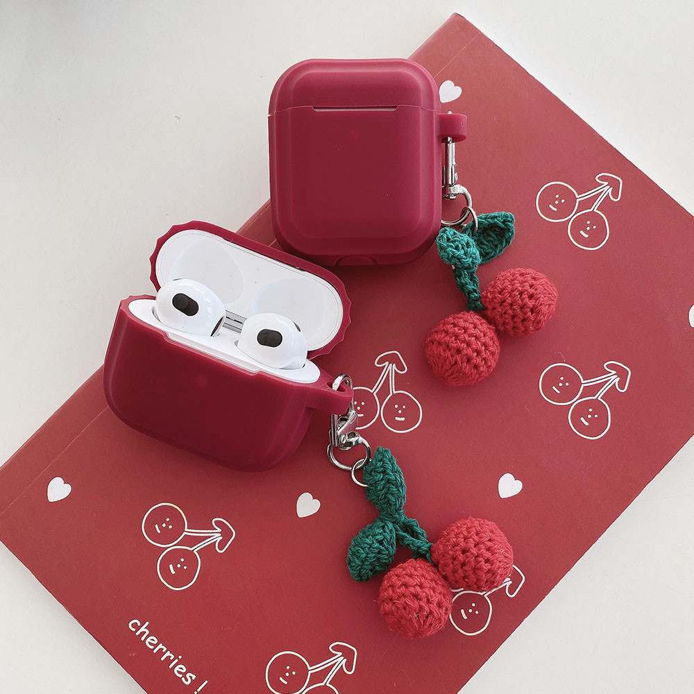Knitted Red Cherry Pendant Earphone Case For AirPods 4 Pro2 Pro 2nd ...