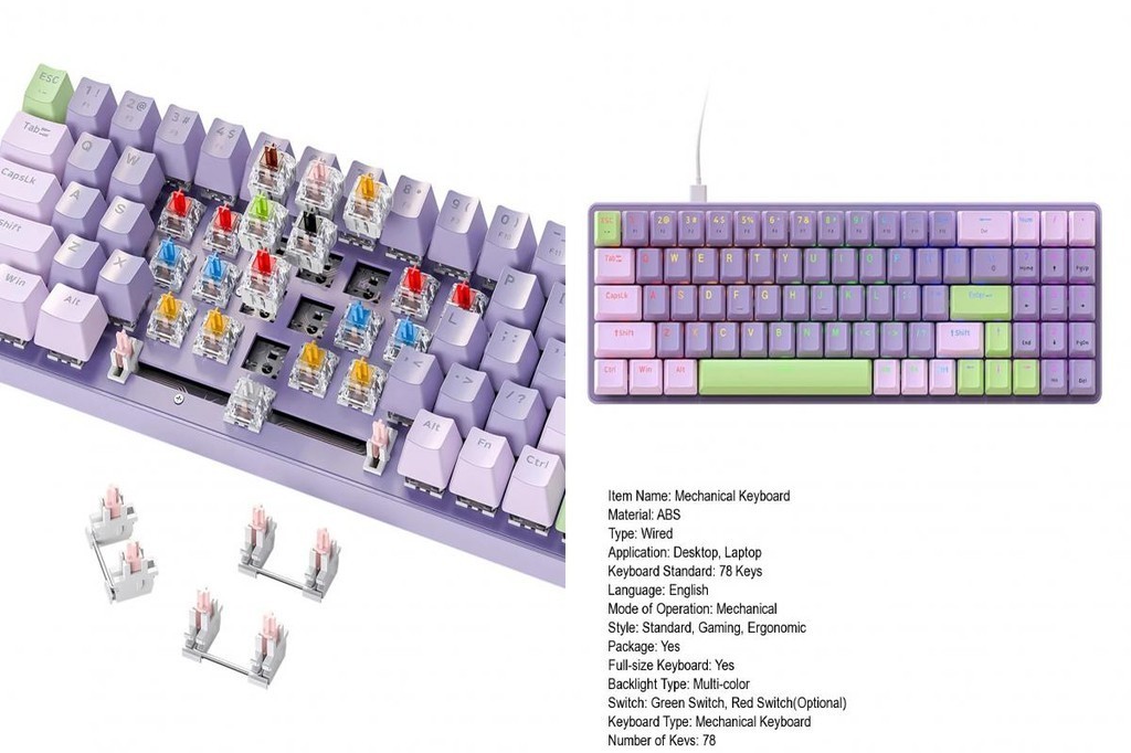 [Ft] Mechanical Keyboard 78 Keys Quiet Hot-swappable Gaming Keyboard ...