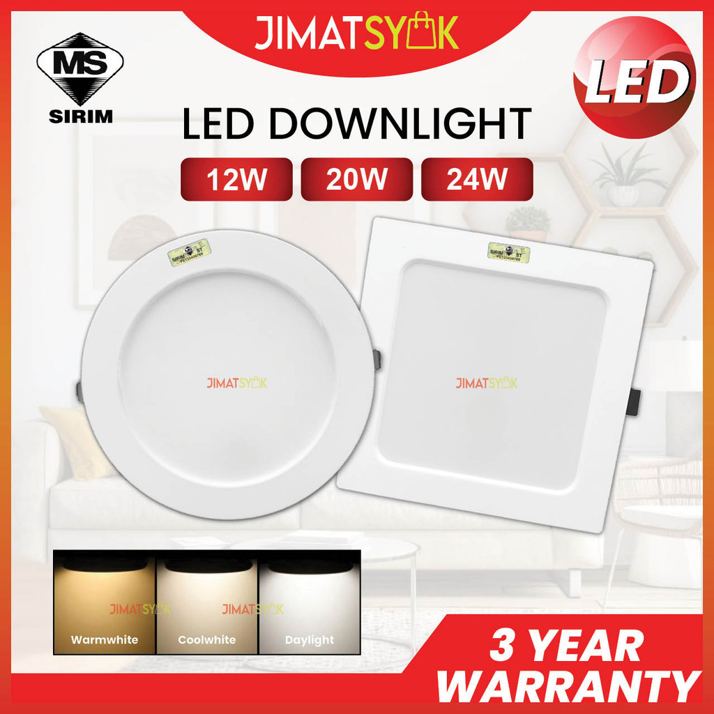 [Sirim] LED Downlight 12W 20W 24W Round Square Lampu Downlight Ultra ...