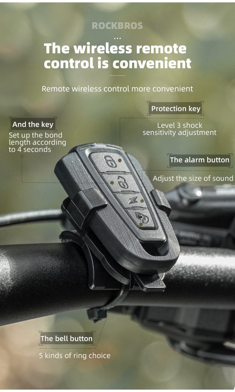ROCKBROS Bicycle Bell Wireless Remote Control Electric Horn Anti Theft ...