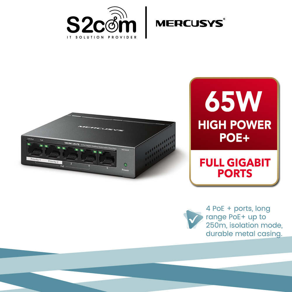 Mercusys 5-Port Gigabit 10/100/1000Mbps Desktop Switch with 4-Port High ...